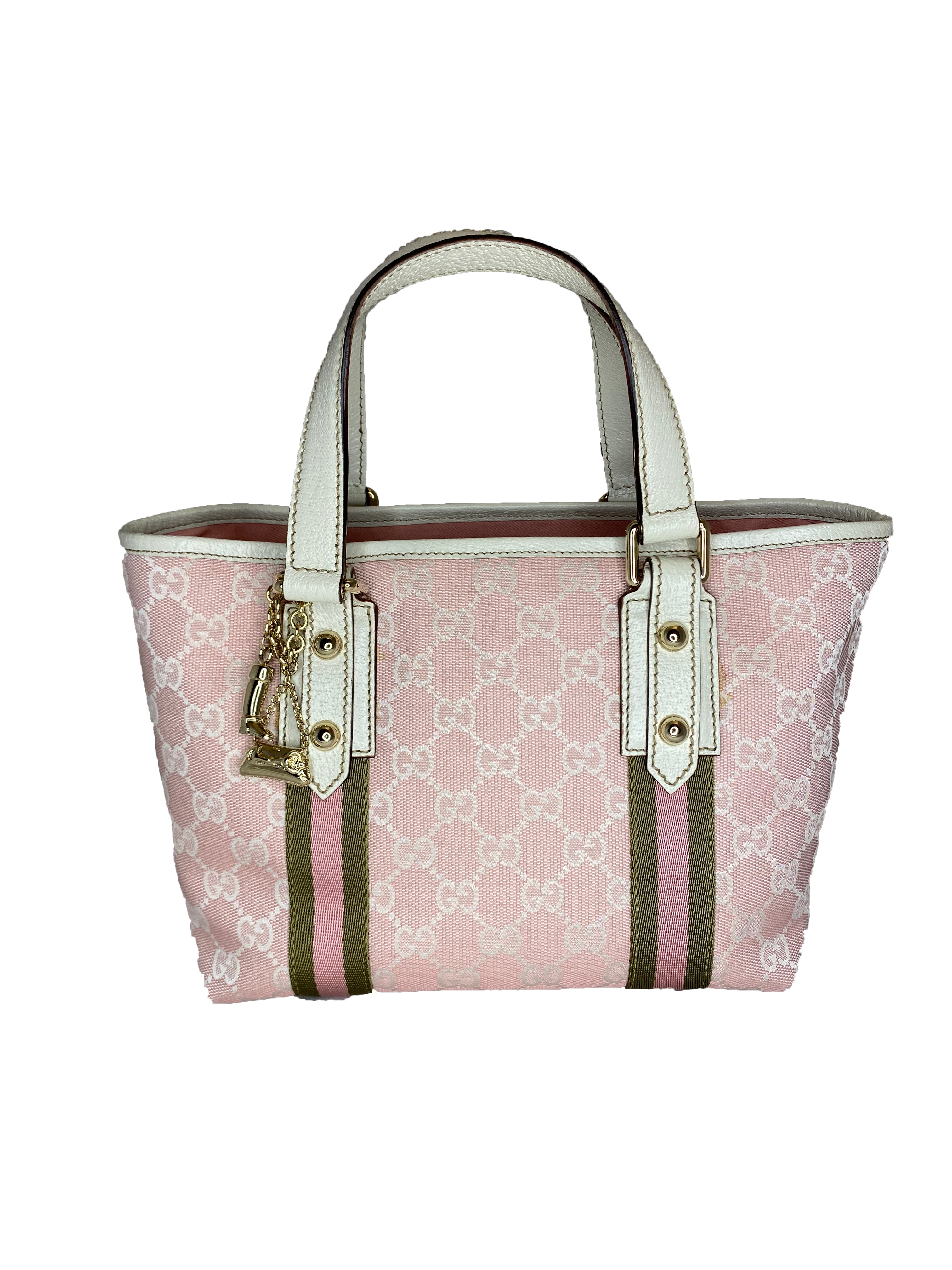 Gucci Pink monogram GG with double leather handles - white - charm ...